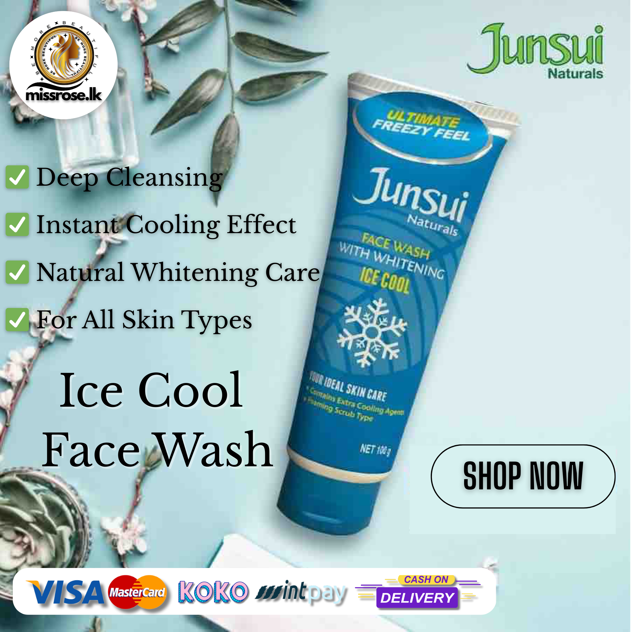 Junsui Naturals Face Wash – Whitening Ice Cool 100g – Missrose.lk