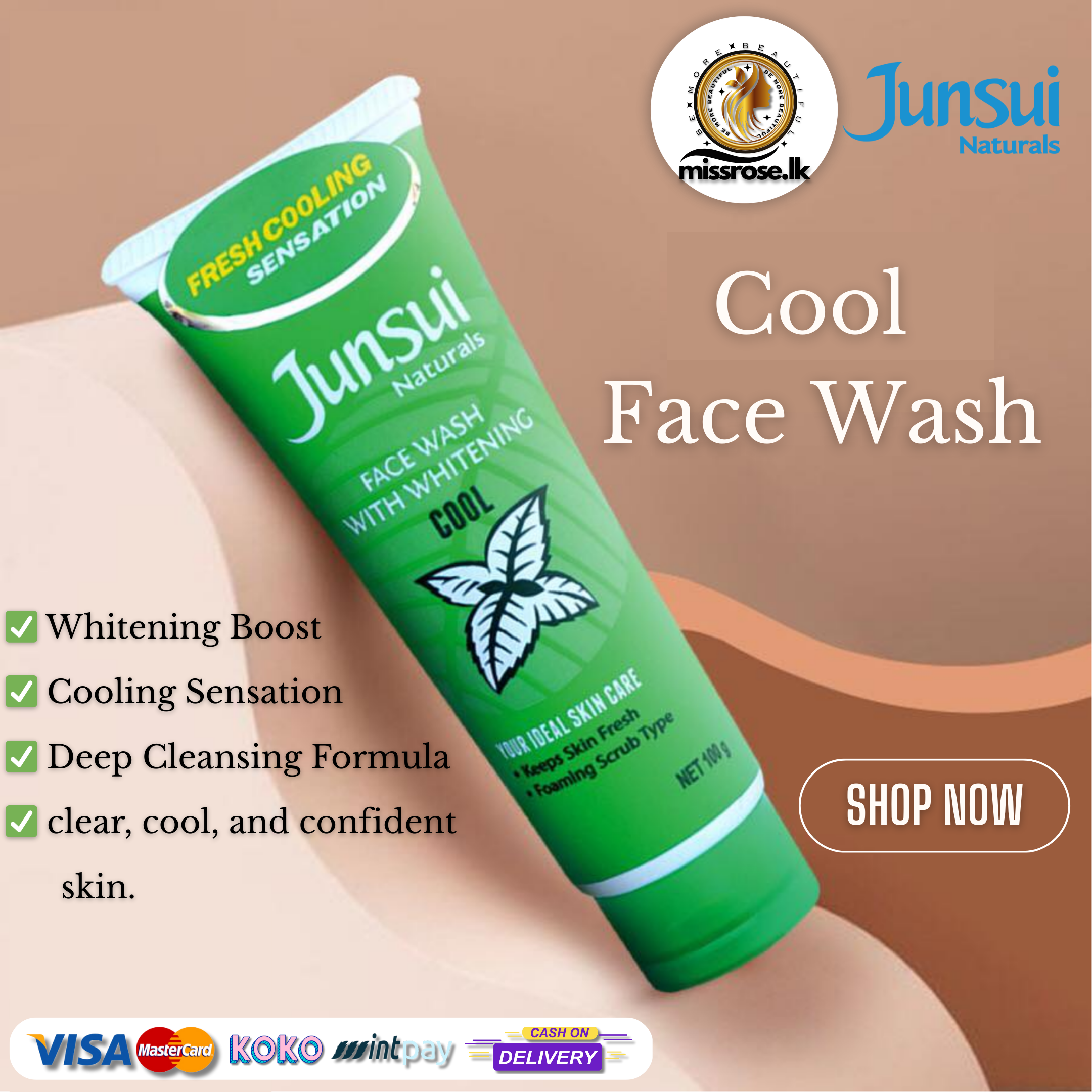 Junsui Naturals Facial Wash With Whitening Cool 100g | Missrose.lk