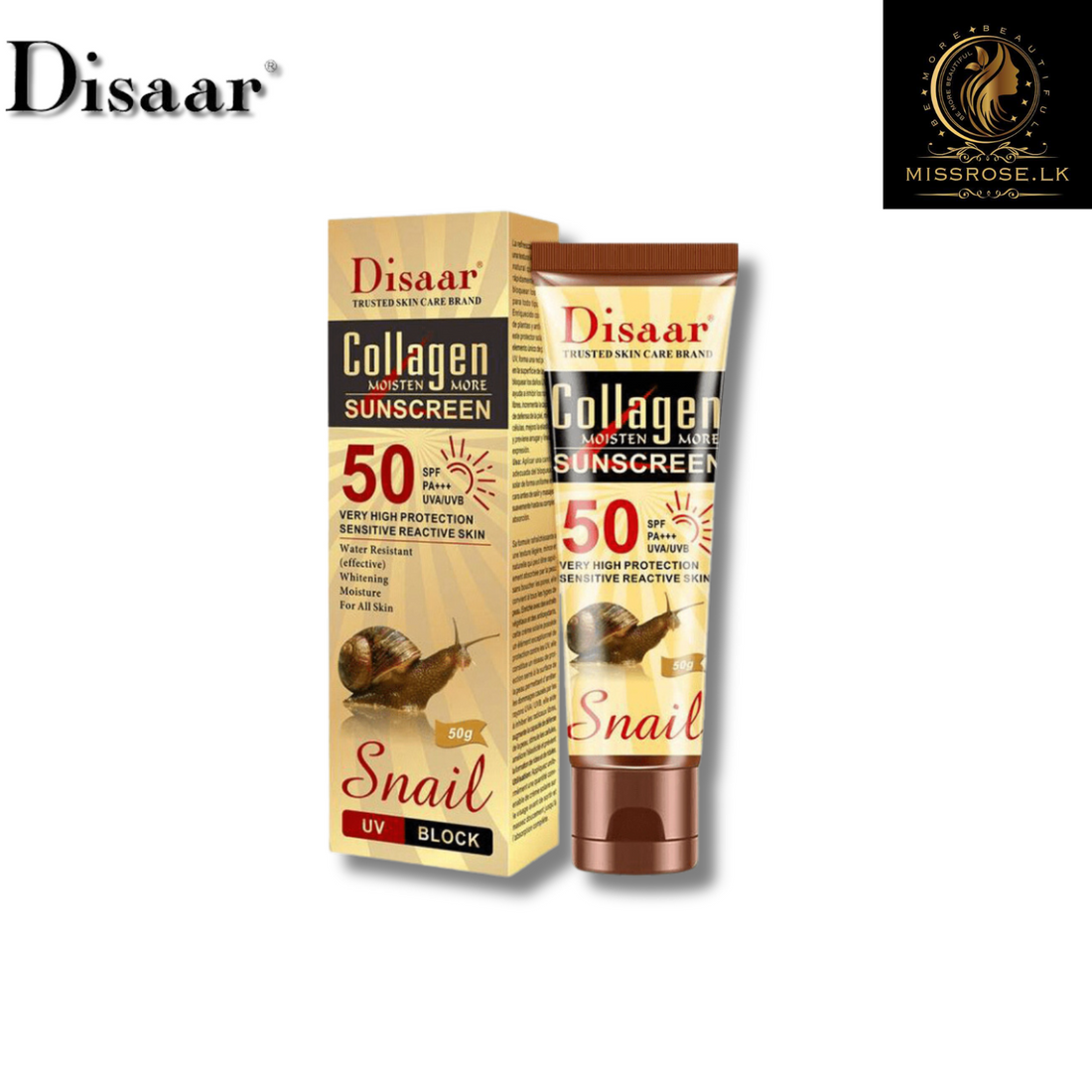 Disaar Sunscreen Cream SPF 50 With Collagen Snail – Missrose.lk