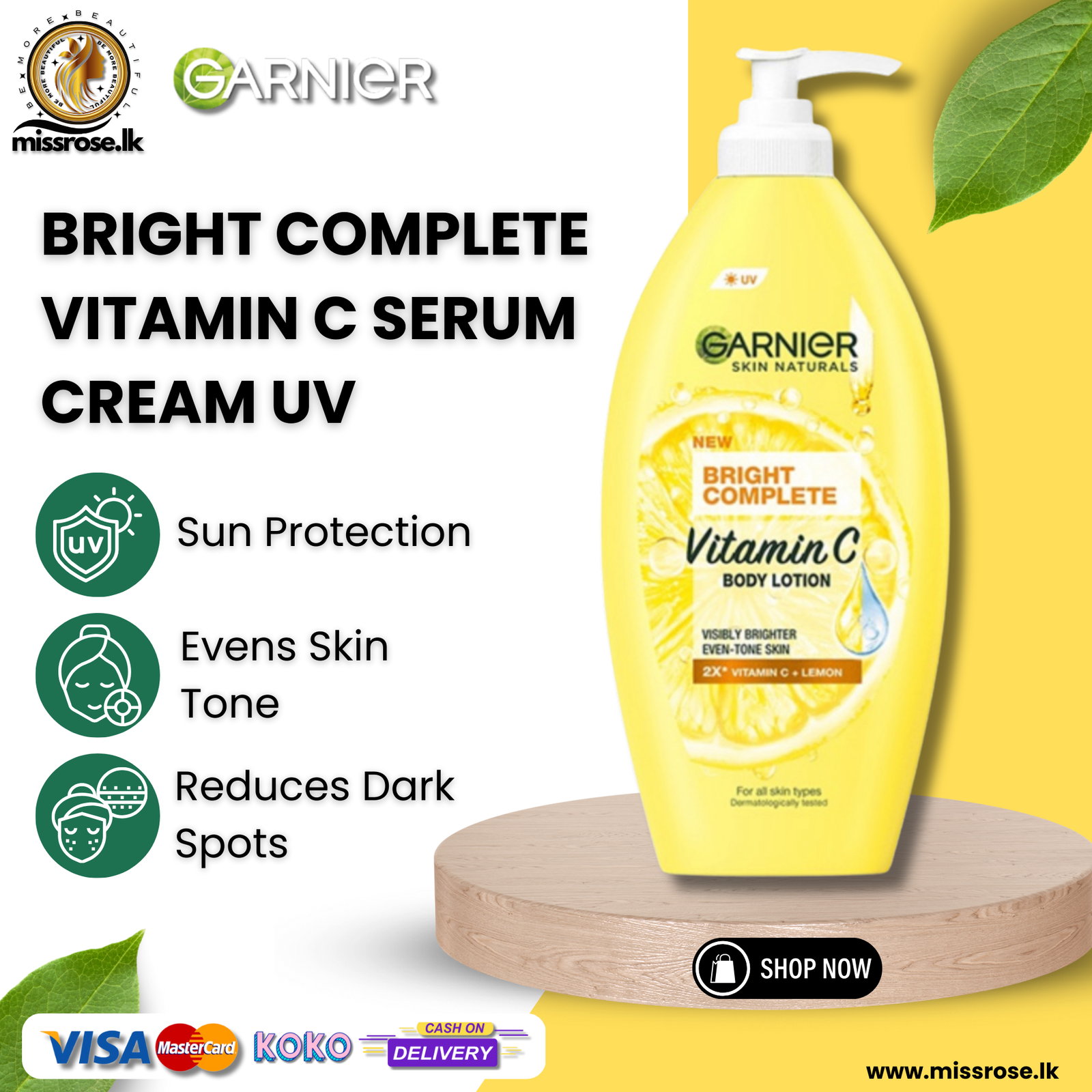 Garnier Bright Complete Vitamin C Serum Body Lotion 400 ml | Missrose.lk